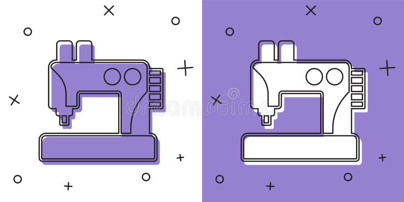 Set Sewing Machine Icon Isolated on White and Purple Background. Vector ...
