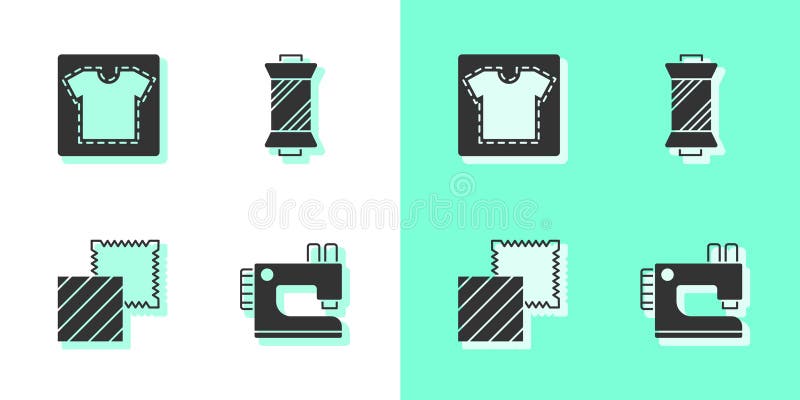 Set Sewing Machine, Pattern, Textile Fabric Roll and Thread on Spool ...