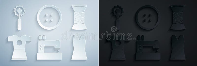 Set Sewing Machine, Thread on Spool, Woman Dress, Button for Clothes ...