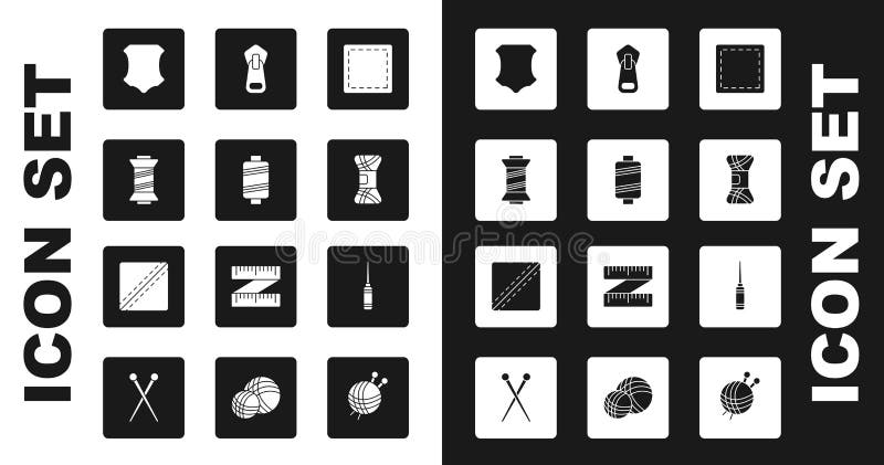 Set Sewing Pattern, Thread, Leather, Yarn, Zipper, Awl Tool and Icon ...