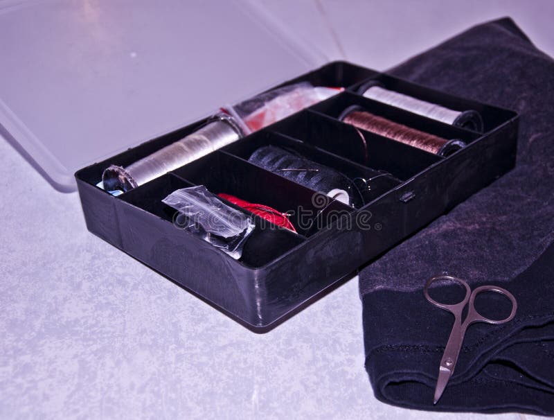 Cloth, Thread, Needles and Scissors Stock Image - Image of domestic ...