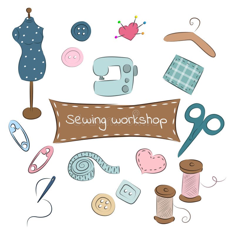 Set of Sewing Supplies Sewing Workshop Vector Illustration Stock Vector ...