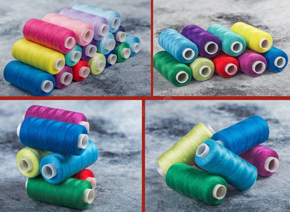 Set of Sewing Thread Drums for Creativity Stock Image - Image of blue ...
