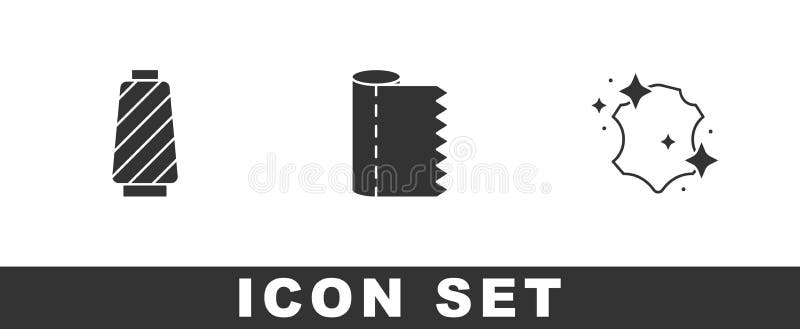 Set Sewing Thread on Spool, Textile Fabric Roll and Leather Icon ...
