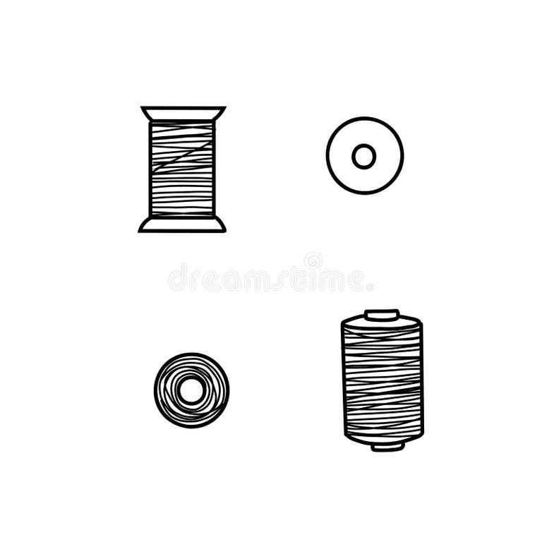 Set of Sewing Threads Spools Top and Side View. Hand Drawn Vector ...
