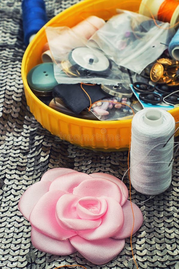 Set of Sewing Tools and Accessories Stock Photo - Image of needle ...