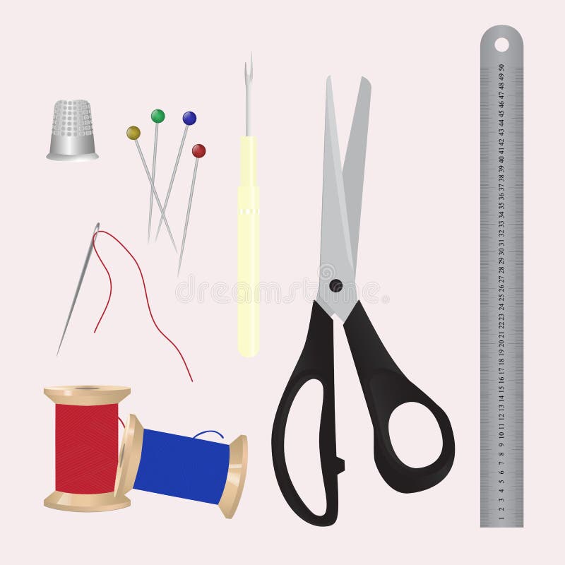 Set Of Sewing Tools A Collection Of Objects For Needlework And
