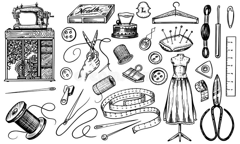 Set of Sewing Tools and Materials or Elements for Needlework. Handmade ...