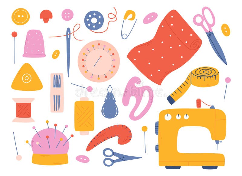 Set of Sewing Tools. Hand Drawn Collection of Sewing Elements. Sewing ...