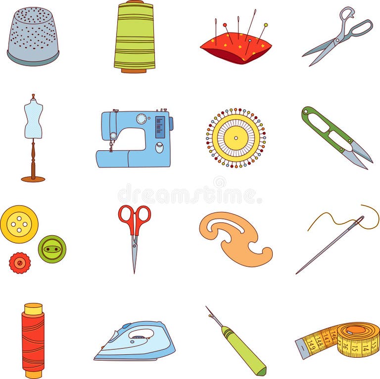 Set of sewing tools icons stock vector. Illustration of collection ...