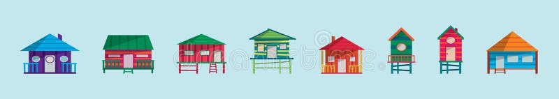 Set of Shack Cartoon Icon Design Template with Various Models. Vector ...