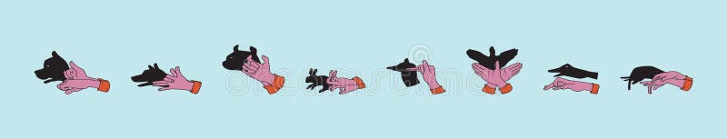 Set of Shadow Puppets Cartoon Icon Design Template with Various Models ...