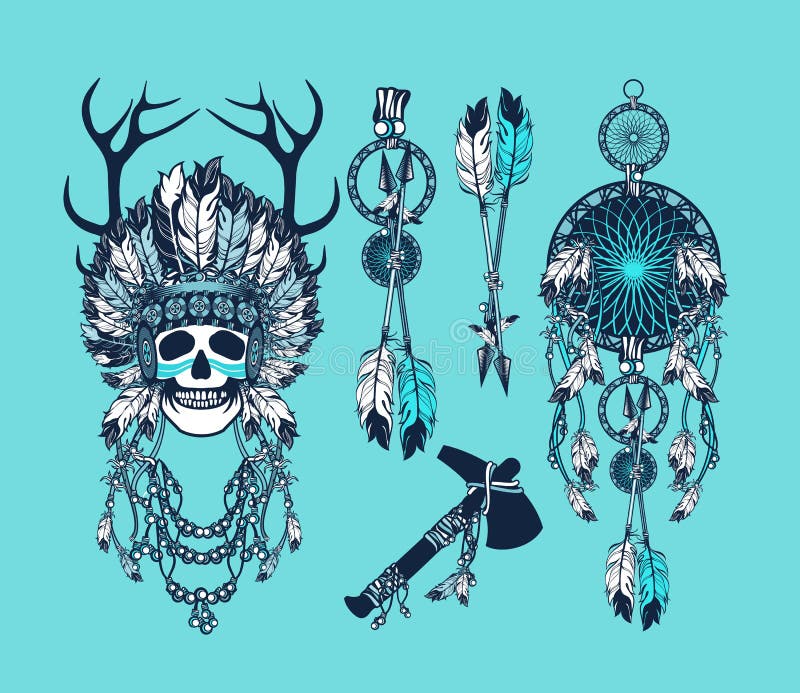 Set Shaman feathers stock vector. Illustration of chief - 65501093