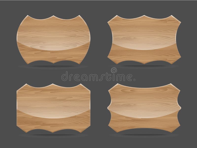 Set Shapes Wooden Sign Boards with Glossy Stock Illustration ...
