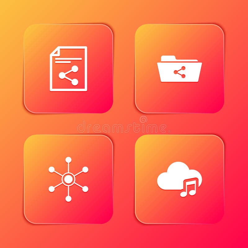 Set Share File, Folder, Network and Music Streaming Service Icon ...