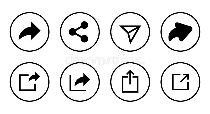 Set of Share Icon Vector. Sharing, Send Sign Symbol on Circle Line ...