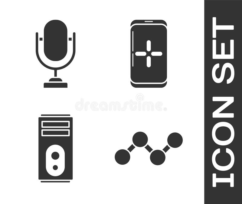 Set Share, Microphone, Computer and Smartphone and Playing in Game Icon ...