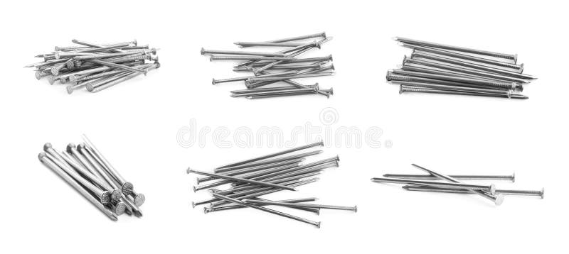 Set with Sharp Metal Nails on White Background, Banner Design Stock ...
