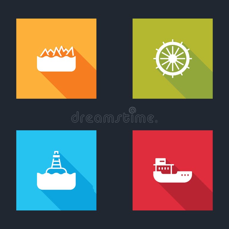 Set Sharp Stone Reefs, Ship Steering Wheel, Floating Buoy and Cargo ...