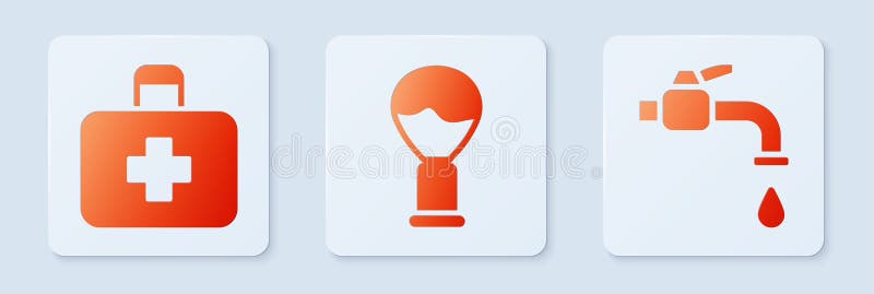 Set Shaving Brush, First Aid Kit and Water Tap. White Square Button ...