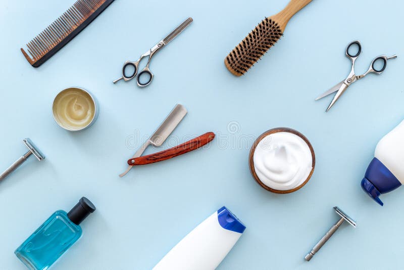 Set of Shaving Tools with Barber Razor and Foam in Wooden Bowl Stock ...