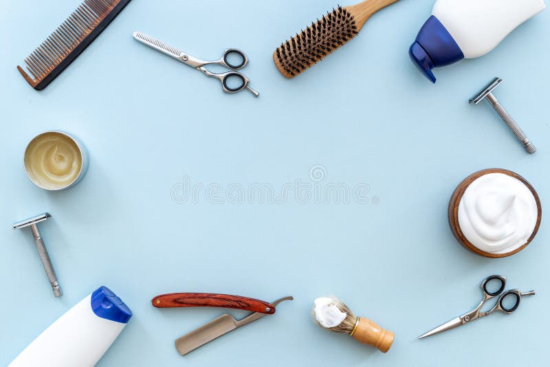 Set of Shaving Tools with Barber Razor and Foam in Wooden Bowl Stock ...