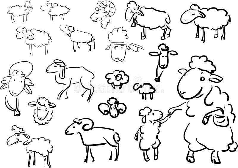 Set Sheep Doodle - Line Decor Element Stock Vector - Illustration of ...