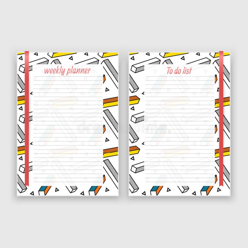 Set of Sheet of Paper in A4 Format with Weekly Planner and List for ...