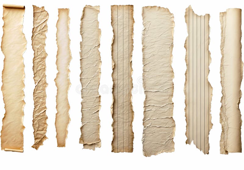 Set of 8 Sheets of Old and Torn Paper Strips with Different Textures ...