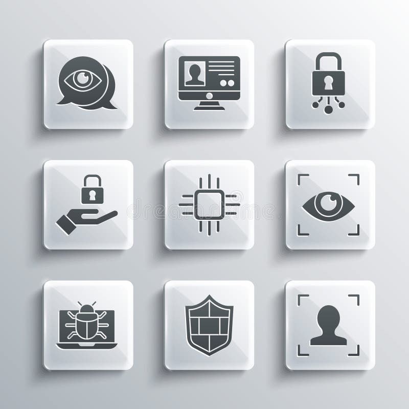 Set Shield with Brick Wall, Face Recognition, Eye Scan, Processor ... Set Shield with Brick Wall, Face Recognition, Eye Scan, Processor ...