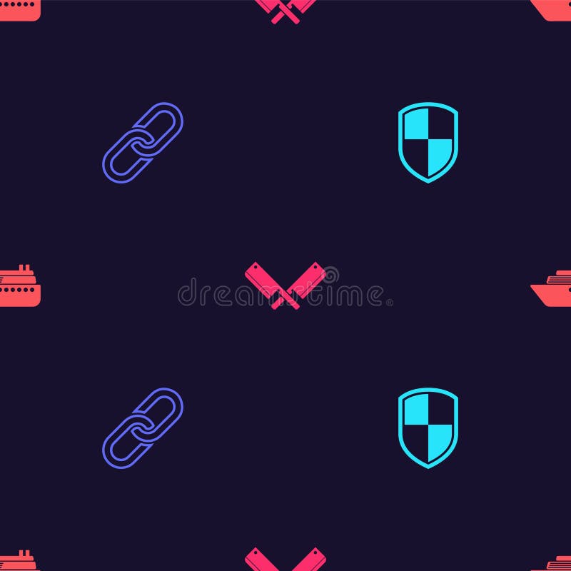Set Shield, Chain Link, Crossed Meat Chopper and Ship on Seamless ...