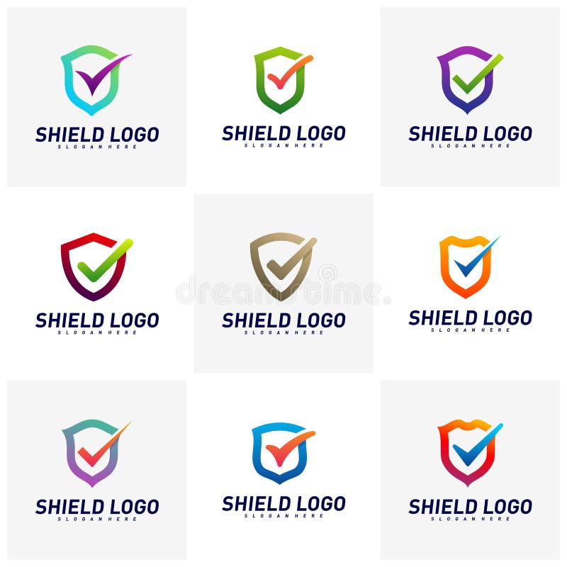 Set of Shield Check Logo Design Concept Vector. Shield Quality Vector ...