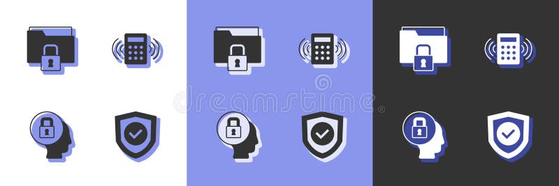 Set Shield with Check Mark, Folder and Lock, Lock and Security Keypad ...