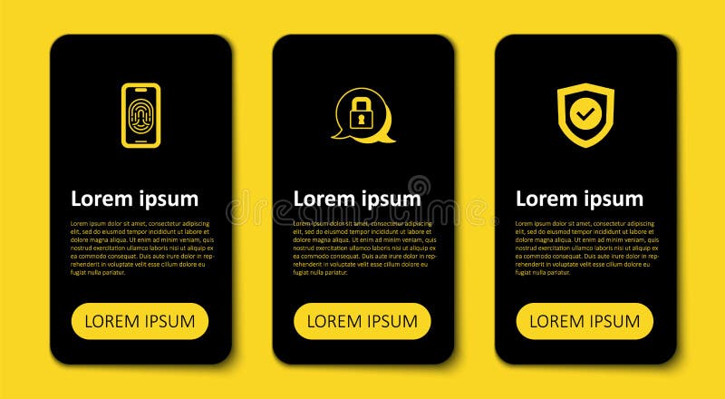 Set Shield with Check Mark, Lock and Mobile Fingerprint Scanner ...