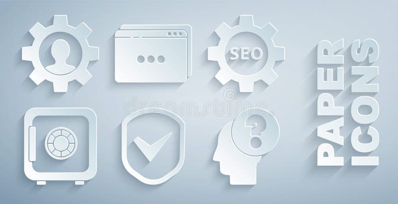 Set Shield with Check Mark, Seo Tag Gear Wheel, Safe, Human Head ...