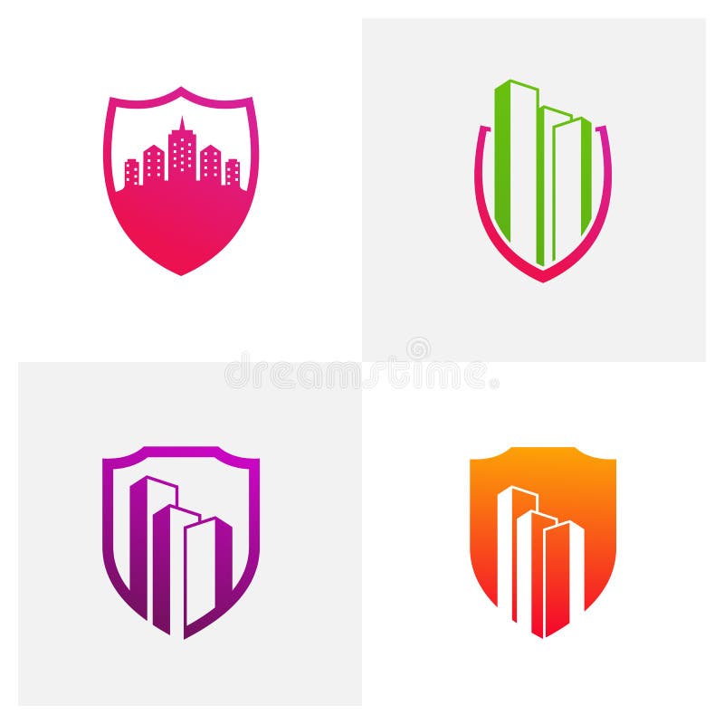 Set of Shield City Logo Vector Template, Creative Building Logo Design ...