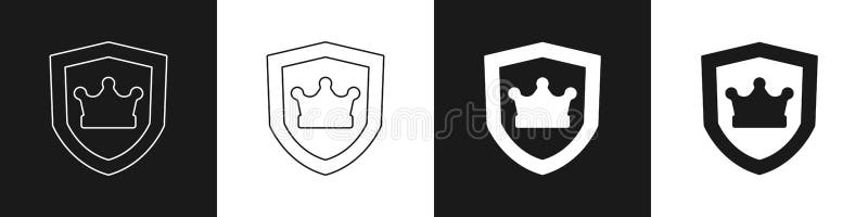 Set Shield with Crown Icon Isolated on Black and White Background ... Set Shield with Crown Icon Isolated on Black and White Background ...
