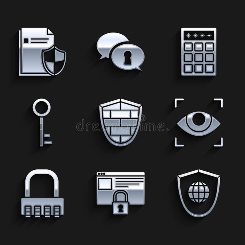 Set Globe Key, Eye Scan, FTP Folder and Lock, Shield with Keyhole, World Globe, Cyber Security ...