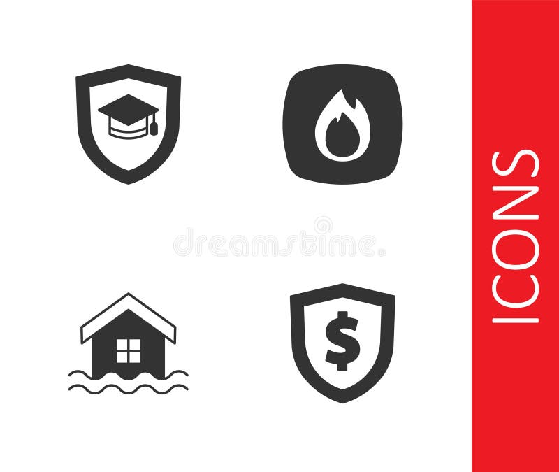Set Shield with Dollar, Graduation Cap Shield, House Flood and Fire ...