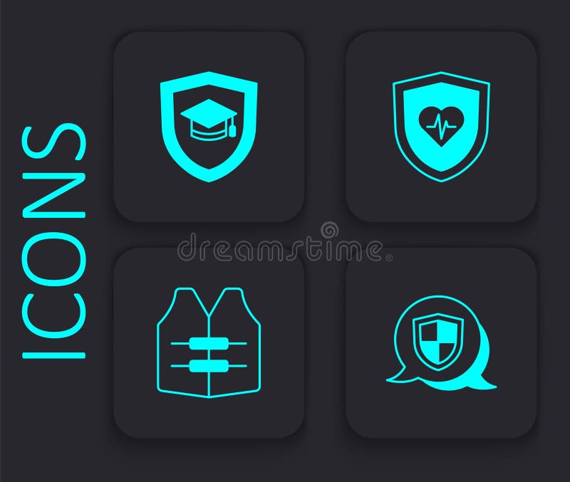 Set Shield, Graduation Cap with Shield, Life Insurance and Jacket Icon ...