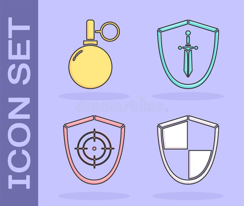 Set Shield, Hand Grenade, Target Sport and Medieval Shield with Sword ...