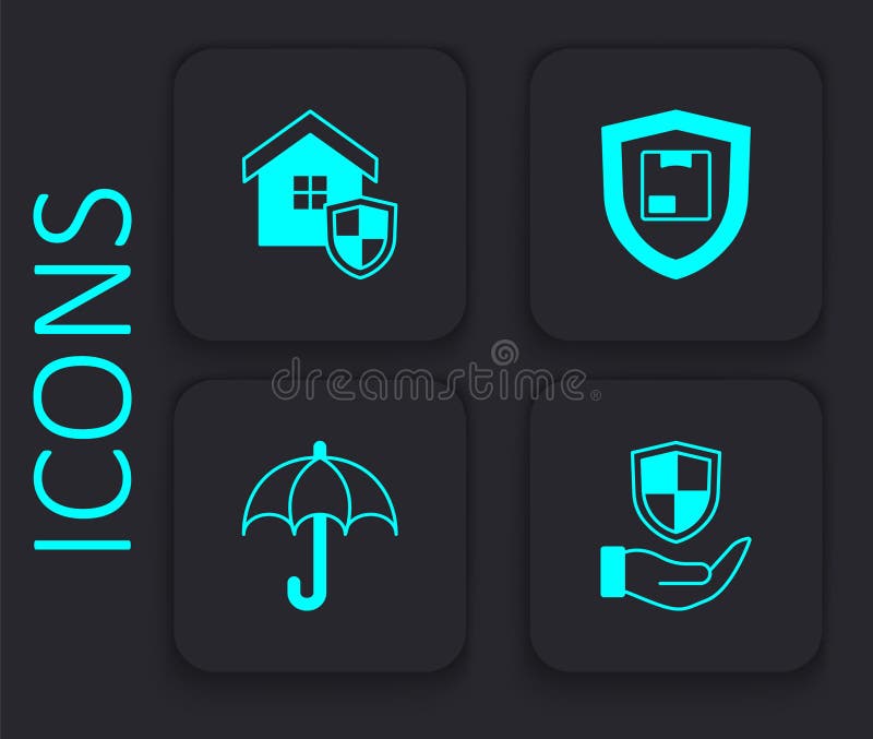 Set Shield in Hand, House with Shield, Delivery Security and Umbrella ...