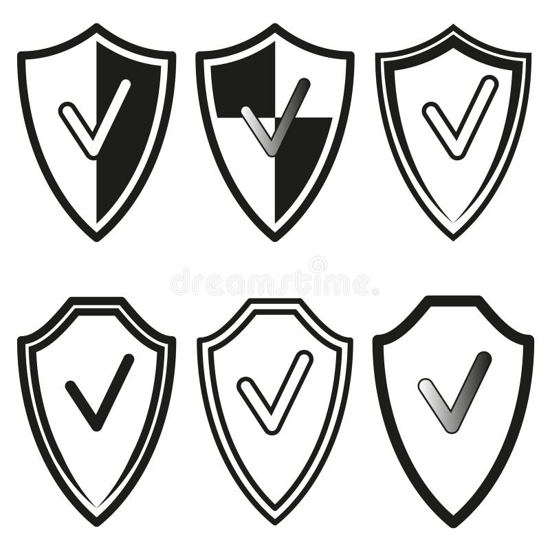 Set of Shield Icons with Check Marks. Security Approval Symbols. Vector ...