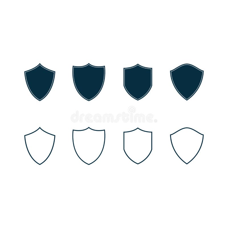 Set of the Shield Icons.Vector Illustration. Line Shield Icons on White ...
