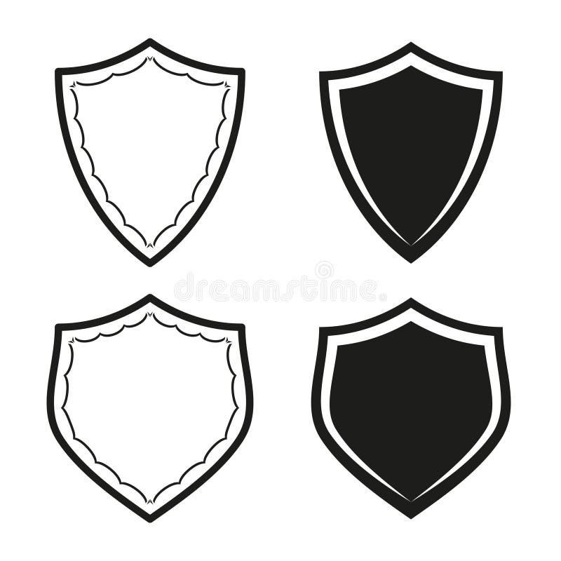 Set of Shield Icons Vector. Two Styles of Black and White Protection ...