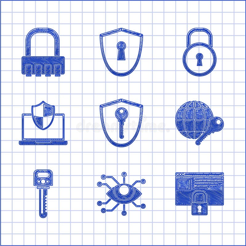 Set Globe Key, Eye Scan, FTP Folder and Lock, Shield with Keyhole ...