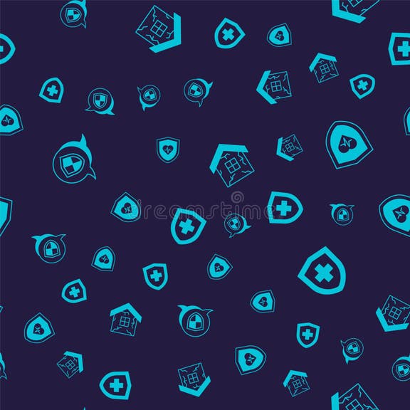 Set Shield, Life Insurance with Shield, House and on Seamless Pattern ...