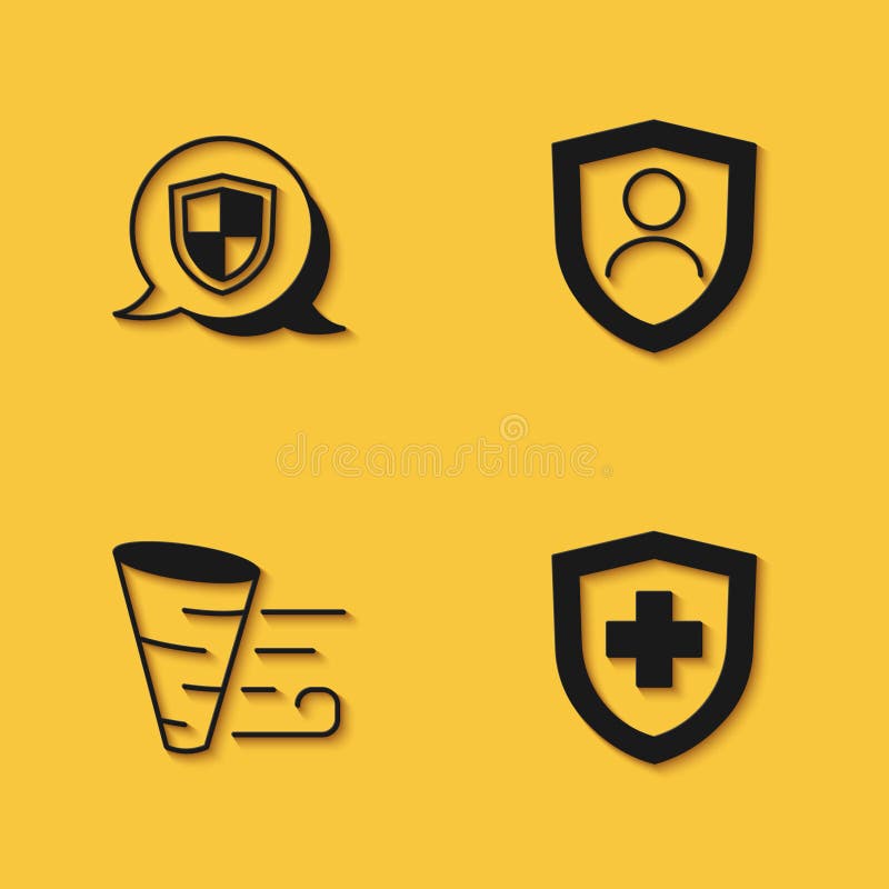 Set Shield, Life Insurance with Shield, Tornado and Icon with Long ...