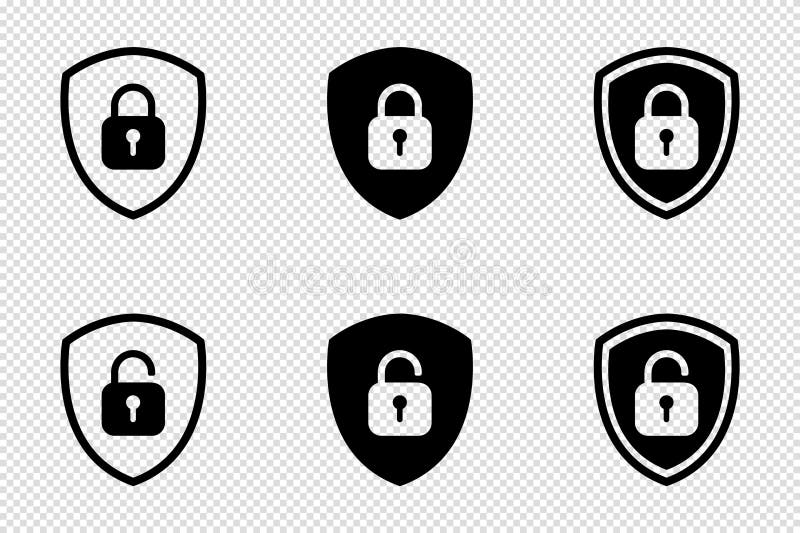 Set of Shield Lock and Unlock Icon. Symbol Padlock Stock Vector ...