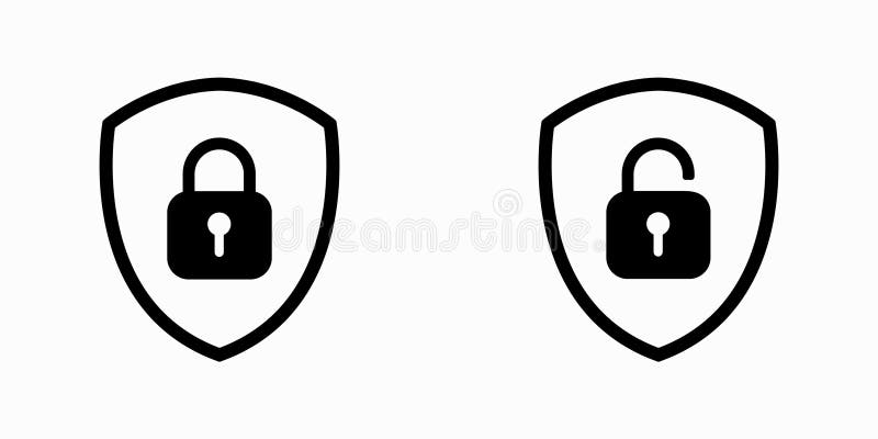 Set of Shield Lock and Unlock Icon. Symbol Padlock Stock Illustration ...
